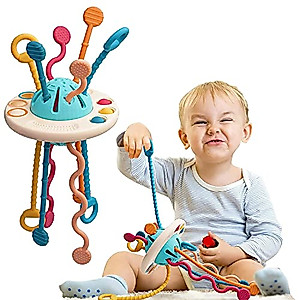 Mcostar Baby Toys Montessori,Silicone Pull String Interactive Toy,Educational Toys,Food-Grade Sensory STEM Teething Toys, Motor Skills,Tactile Stimulation,Gifts for Infants Toddlers Boys Girls