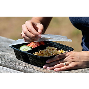 Meal Prep Container Reusable 2 Compartment With Lids 28oz (25 Sets)- Food Prep Containers, Food Storage Bento Box | Stackable | Microwave | Dishwasher | Freezer Safe.