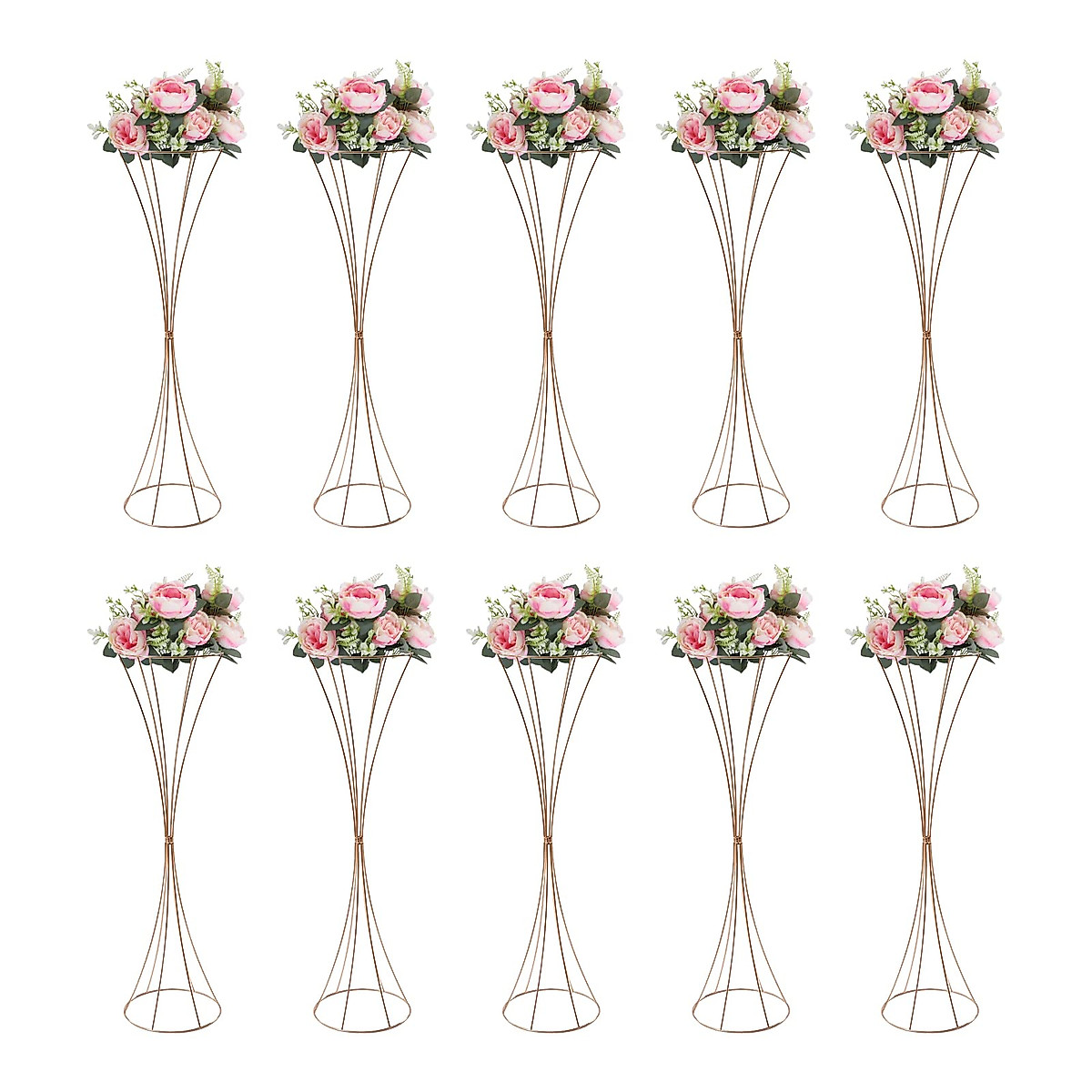 LOYALHEARTDY 10 Pcs Tall Metal Trumpet Vase, 31.5inch Metal Flowers Stand Wedding Centerpiece Table Decorations, Gold Centerpieces Road Lead Flower Rack for Wedding Decorations, Party, Event, Home