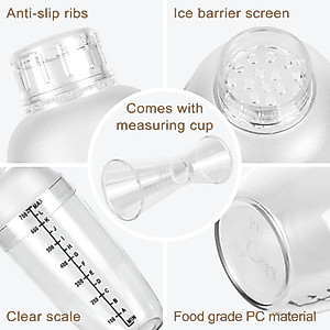 Plastic Cocktail Shaker - 4pcs Clear Cocktail Shaker Set with 4pcs Plastic Cocktail Double Measuring Jigger