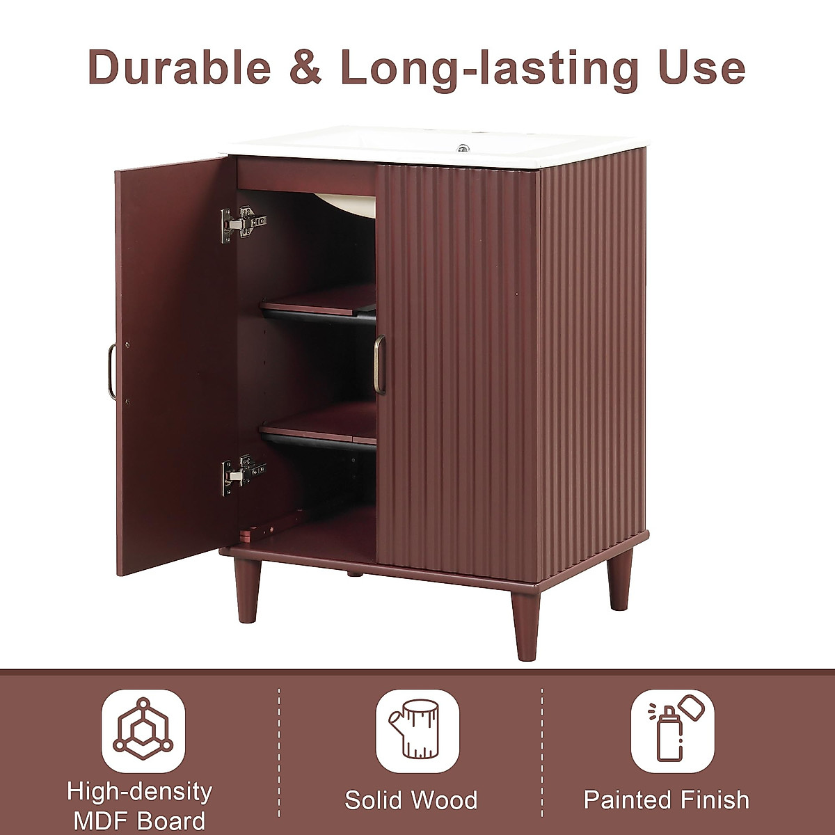 Bellemave Bathroom Vanity with Sink 24 Inch Bathroom Sink Cabinet with 2 Doors, Rosy