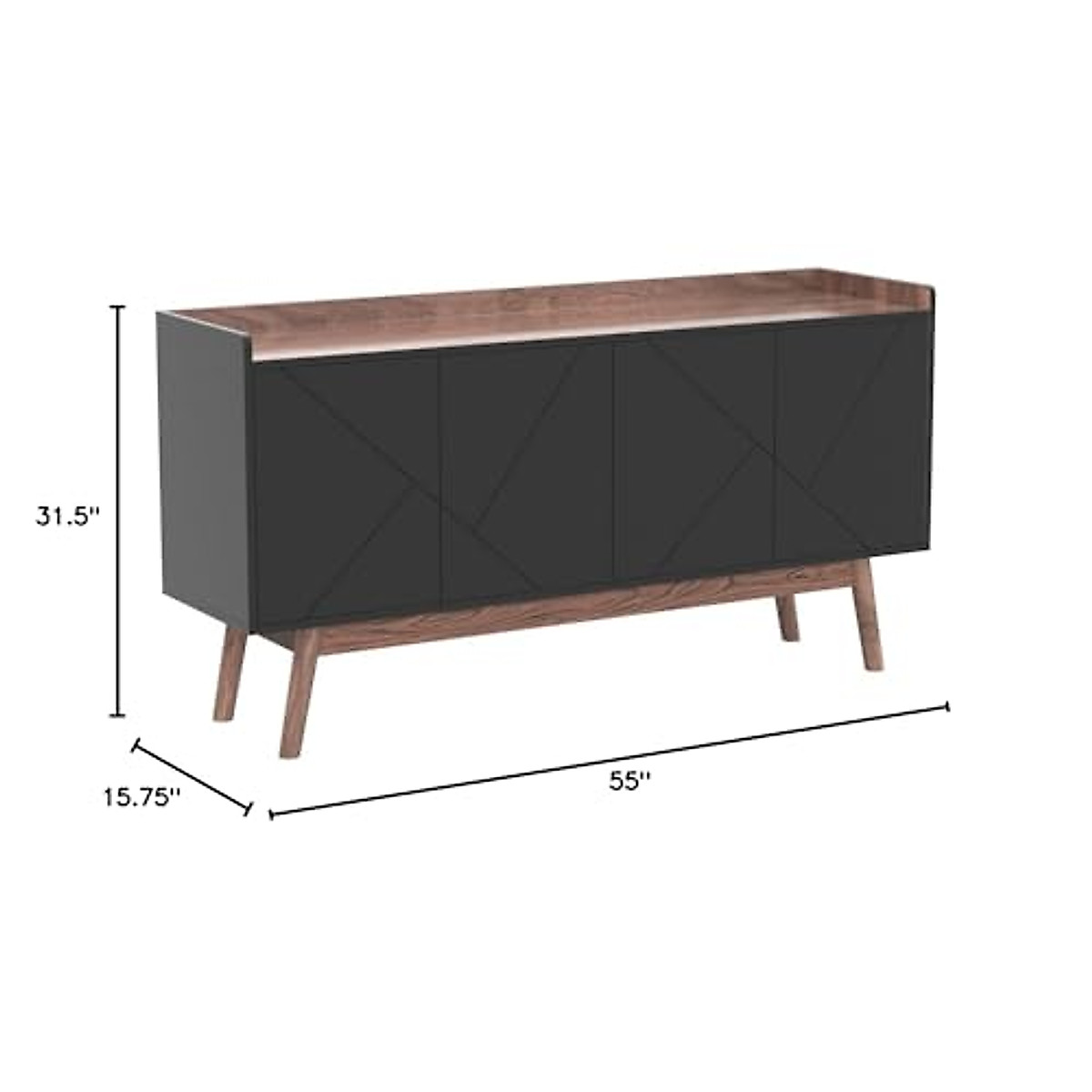 LITTLE TREE 55 Inch Kitchen Buffet Cabinet with Storage Shelf, Sideboard Coffee Bar with Doors, Buffets Accent Cabinet for Dining Room Living Room Entryway, Black Rustic Brown