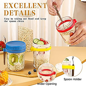 GKOKG 4pcs Overnight Oats Jars with Spoon and Lid (Red)