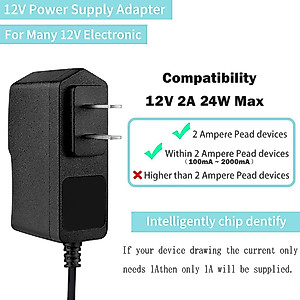 12V AC DC Adapter for Seagate Freeagent Goflex, WD Western Digital My Book External Hard Drive Power Supply Cord, Replacement AC Adapter WA-24E12 ADS-24S-12 STEB8000100 STEL8000100 WDPS037RNN