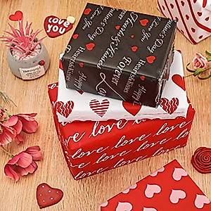 Whaline 90Pcs Valentine's Day Tissue Paper Red Black Gift Wrapping Paper Heart Love Pattern Art Tissue Paper for DIY Craft Birthday Valentine's Day Wedding Holiday Decoration, 14 x 20 Inch
