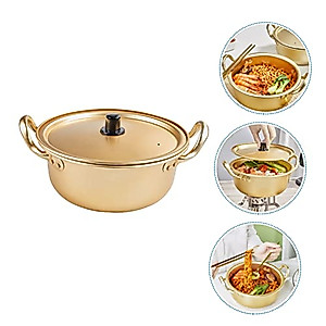 Yardwe 1pc Korean Instant Noodle Pot Foods Ceramic Nonstick Frying Pan Japanese Wok Metal Stock Pot Lid Cooking Pot Ramyun Hot Pot Practical Noodles Pot Kitchen Gadget Binaural Candy