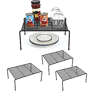 Set of 4 Mesh Kitchen Shelves Cabinet Storage Shelf Rack (13.1 x 10.2 Inch) ，Kitchen Bathroom Pantry Cupboard Desk Home Office, Fridge, Cabinet, Bathroom Cupboard, Non-slip Plastic Feet (Black)