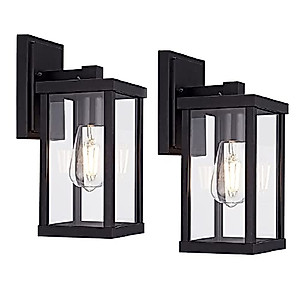 Eietonte Outdoor Wall Sconce, Exterior Wall Lantern Light Fixtures with Clear Glass Shade, Waterproof Wall Porch Lighting, Modern Anti-Rust E26 Socket Wall Mount Lamp for Garage Doorway, 2 Pack