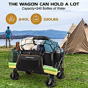 HASAGEI Collapsible Wagon Cart Outdoor 8.48 Cubic Feet Folding Utility Wagon 330 lbs Capacity Heavy Duty Beach Wagon with Big Wheels for Camping Beach Garden