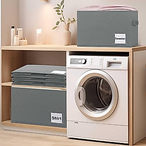 ASXSONN Large Fabric Storage Bins 3 Pack, Collapsible Closet Storage Bins for Shelves with Label, 15x11in Storage Baskets for Shelves, Fabric Closet Organizers and Storage Bins with Handles (Grey)