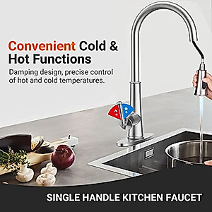 Kitchen Faucet with Pull Down Sprayer - LEPO Kitchen Sink Faucet with Led Light, Brushed Nickel, High Arc Commercial Stainless Steel Pull Out Rv Kitchen Faucet Bar（No Batteries Required）