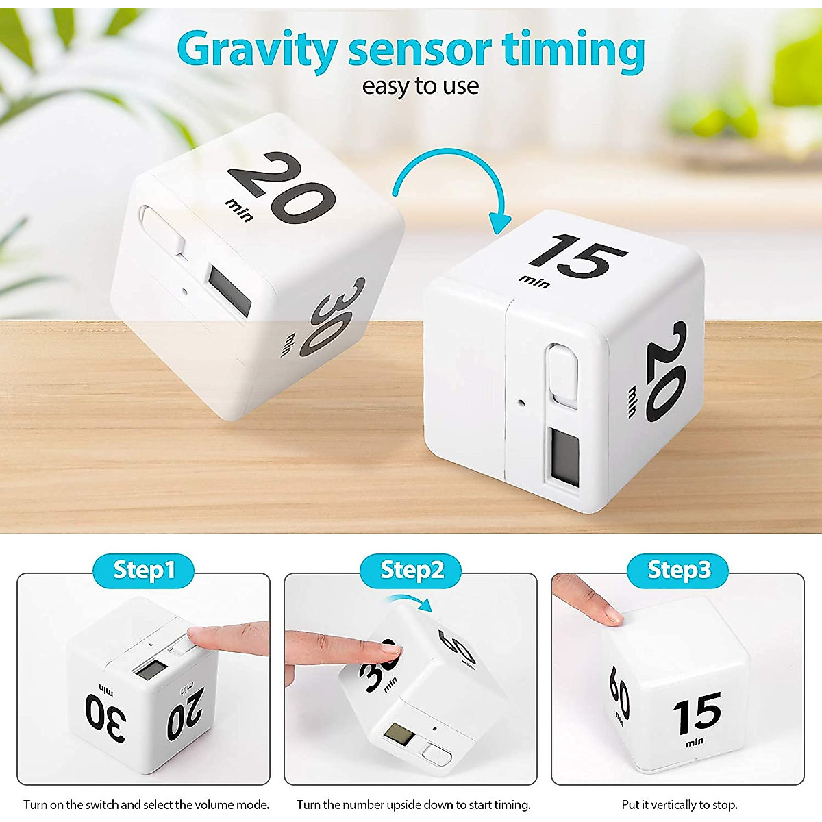 Cube Timer, Gravity Sensor Flip Timer Kitchen Timer Child Timer Exercise Timer 15 20 30 60 Minutes Workout Timer and Game Timer for Time Management