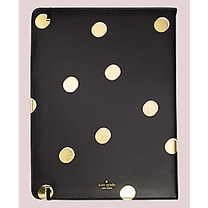 Kate Spade New York Black/Gold Leatherette Notepad Folio, Professional Padfolio with Lined Writing Pad, Interior Pocket, and Pen Loop, Scatter Dot