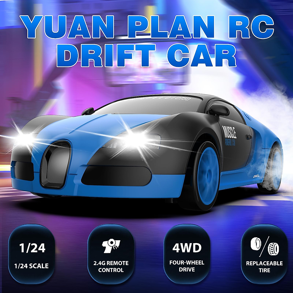 YUAN PLAN RC Drift Car, Mini Drift RC Cars 1:24 RC Car 4WD Drift Racing Car 2.4GHz Remote Control Cars with Headlight for Kids Electric Remote Toy Racing RC Car for 4 5 6 7 8-12 Year Old Kids