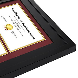 Golden State Art, 14x20 Double Diploma Frame, Black Frame to Dispalay Double 8.5x11 Document with Red Over Gold Mat, Solid Wood & Tempered Glass Protection