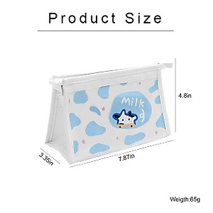 Aufruh Cow Pencil Case PU Leather Cute Cartoon Animal Pencil Pouch Blue Make Up Case Cosmetic Bag Stationary Kawaii Pencil Box