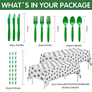 Xigejob Succulent Party Decorations Tableware - Succulent Party Supplies Dinnerware For Birthday & Baby Shower & Wedding & Bridal Shower, Paper Plate, Cup, Napkin, Tablecloth, Cutlery Straw | Serve 24