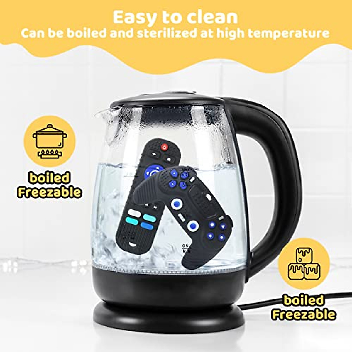 THOOKE Remote Teether for Baby, 2Pcs Silicone Teething Toys for Infant Toddler 0-12 Months, Game Control Chew Gel Gifts for Newborn Kids/Boy/Girl, BPA Free Freezable Relief Molars Gums Pain