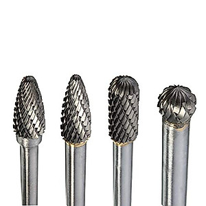 Yakamoz Set of 4Pcs 5.9-Inch Long Tungsten Steel Solid Carbide Rotary Burrs Set with 6mm Shank Fits Rotary Tool for Woodworking Drilling Carving Engraving
