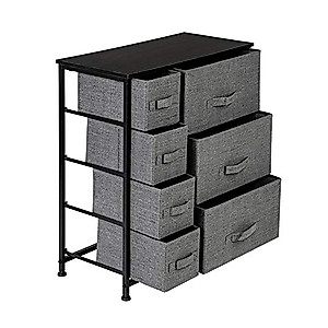 Kcelarec Drawer Dresser Storage Organizer 7-Drawer Closet Shelves, Sturdy Steel Frame Wood Top with Easy Pull Fabric Bins for Clothing, Blankets (Grey)