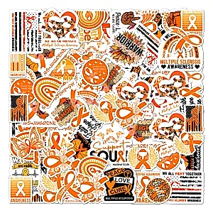 50 Pack Pcs Multiple Sclerosis Awareness Orange Ribbon Stickers for Water Bottles Waterproof Vinyl Laptop Luggage Inspirational Sticker Packs Teens Adults Aesthetic Small Decals