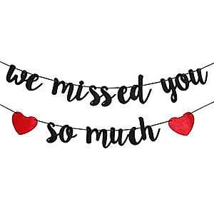 Welcome Home Decorations We Missed You So Much Banner, Black Glitter Welcome Back Family Sign Party Supplies, Deployment Returning Military Army Homecoming Party Decor