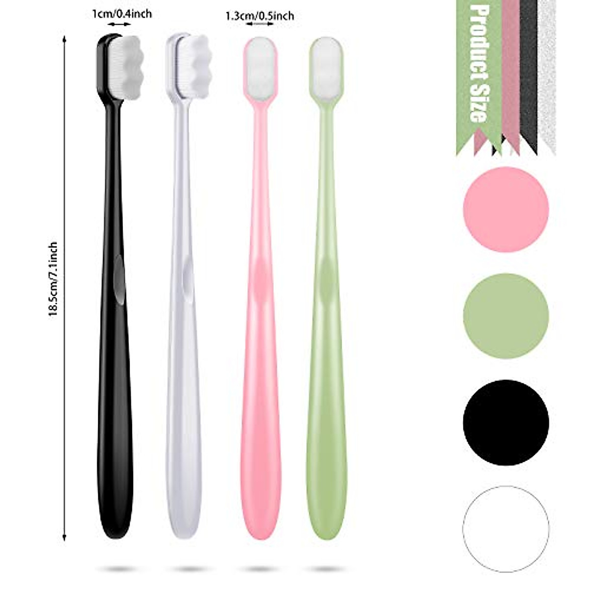 Patelai 8 Pieces Soft Toothbrush Micro Nano Extra Soft Bristles Manual Soft Toothbrush with 20,000 Bristles for Teeth Oral Gum Recession Adults Kids Child (Black, White, Pink, Green)