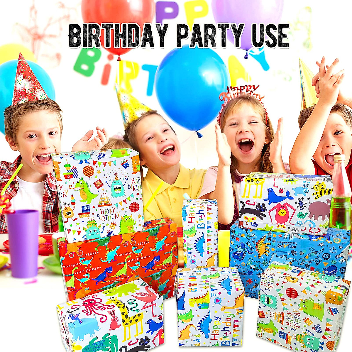 Birthday Wrapping Paper for Boys-Dinosaur Wrapping Paper Kids-Boy Birthday Wrapping Paper Dinosaur Sheets-10 Pack Gift Wrapping Paper Birthday for Boys,Toddlers,Girls,Children,Holiday,Baby Shower-Happy Birthday Wrapping Paper for Boys Gift Wrap Paper