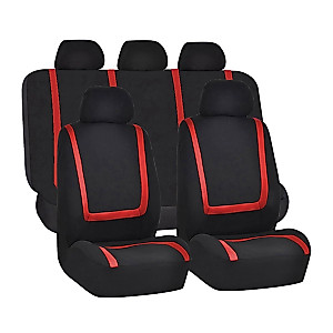 BELOMI Car Seat Covers Full Set, Breathable Premium Cloth Automotive Seat Cover, Universal Front and Rear Seat Covers, Easy to Install Car Accessories for Most Cars Trucks SUV (Red)