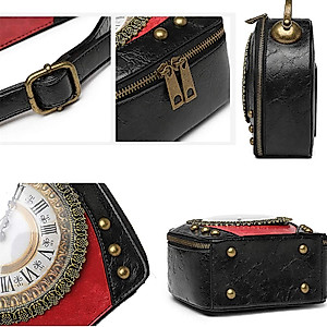 SteamPunk Handbags Women Real Working Clock Antique Shoulder Bag Pu Leather Retro Vintage Evening Cross Body Messenger Bag(Black)