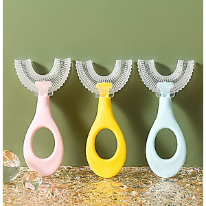 CUKEYOUZ 3 Pack Kids U Shaped Toothbrush with Silicone Brush Head,360 U-Shaped Toothbrush Manual U Shaped Toothbrush for Children Training Teeth Cleaning (Ages 2-12)