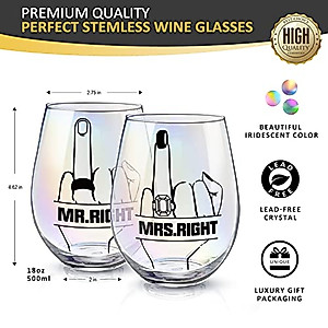 FONDBLOU Engagement Gift for Couple, Wedding Bridal Shower Gift, Funny Couples Gifts for Bride and Groom, Mr and Mrs, Newlywed, Anniversary, Christmas, 18oz Ring Finger Wine Glasses