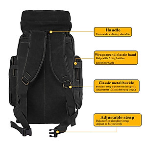 Tactical Hiking Backpack, Travel Daypacks 70 Liters Waterproof Mountain Sports Bags with Dust Cover (Black, 70L)