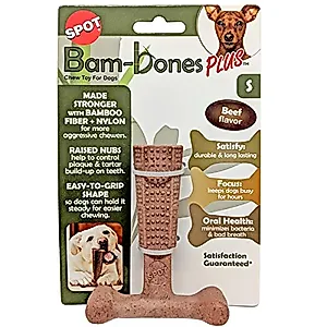 SPOT by Ethical Products - Bambone Plus – Easy Grip Durable Dog Chew Toy for Aggressive Chewers – Great Dog Chew Toy for Puppies and Dogs Dog Toy - Beef - Small