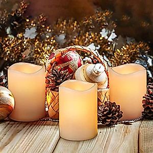 AKU TONPA Flameless Candles Battery Operated Pillar Real Wax Flickering Electric LED Candle Gift Sets with Remote Control Cycling 24 Hours Timer, Pack of 6 (3" D x 4" H, Ivory)