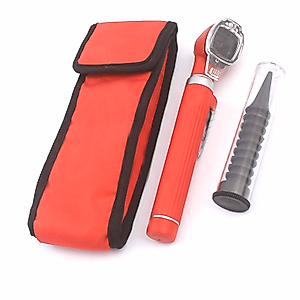 LAJA IMPORTS Otoscope - Compact Pocket Size Fiber Optic ENT Diagnostic + 2 Free Extra Replacement Bulbs - RED Color