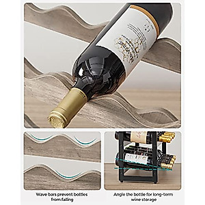 SONGMICS Wine Rack, 3 Tier Tabletop Wine Water Bottle Organizer Storage, Large Capacity Holds 12 Bottles, Bamboo Countertop Wine Holder Shelf for Kitchen Bar Cabinets Pantry, Greige and Black