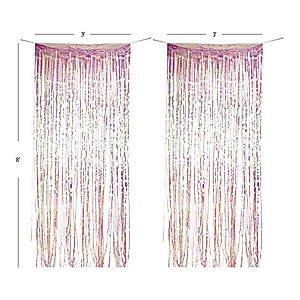 Andaz Press Iridescent Holographic Foil Fringe Party Door Curtain Backdrop, 2-Pack, 6-Feet Total Width x 8-Feet Height, Shiny Metallic Iridescent Themed Decorations, Birthday, Baby Shower, Bachelorett