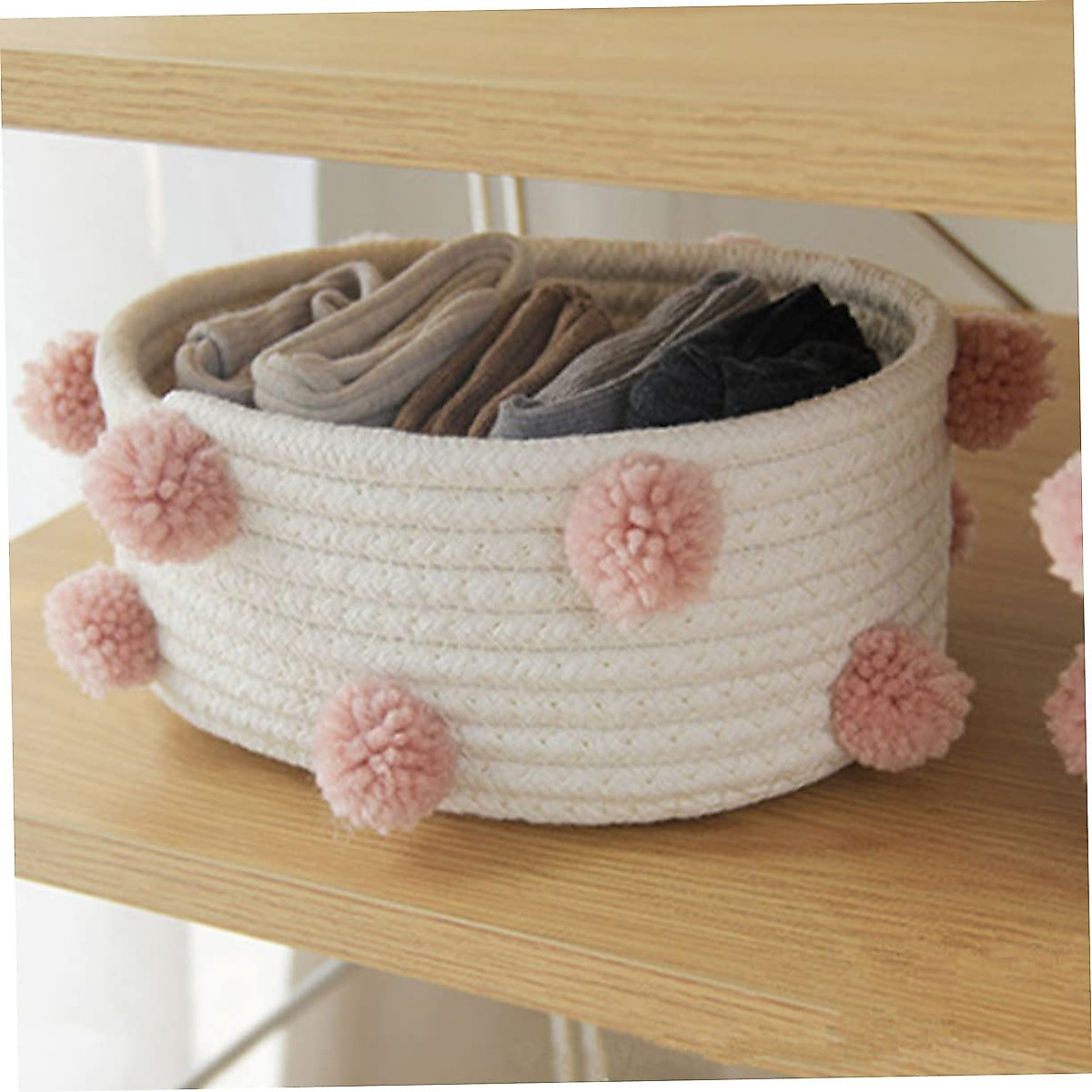 ABOOFAN Storage Basket Boho Basket Storage Shelf Clothes Container Shelf Storage Rack Woven Laundry Baskets Sundry Cosmetic Storage Holder Shelf Basket Pink To Weave Cotton