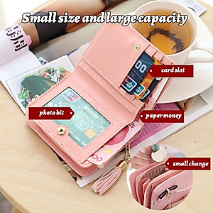 Suxgumoe Small Wallet for Women Girls PU Leather Bifold Short Wallet Tassels Cute Cat Women Wallet Ladies Purse with Coin Pocket (PURPLE)