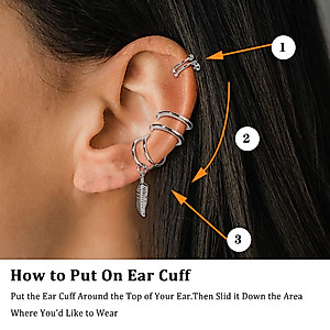 Jstyle 16 Pcs Ear Cuff Earrings for Women Cuff Chain Earrings Helix Cartilage Non Piercing Earring Silver Tone