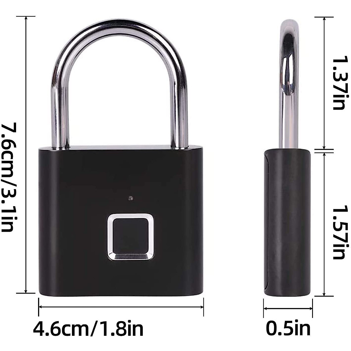 LANDYE Fingerprint Padlock, Smart Padlock, Waterproof Small Portable Padlock, Locker Lock, USB Rechargeable Smart Lock, Suitable for Lockers, Luggage, Gym, Backpacks, Bicycles (Black)
