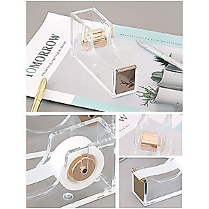 Acrylic Gold Tape Dispenser,Clear Acrylic Desk Dispenser Kit , Modern Design Office Desktop Tape Dispense