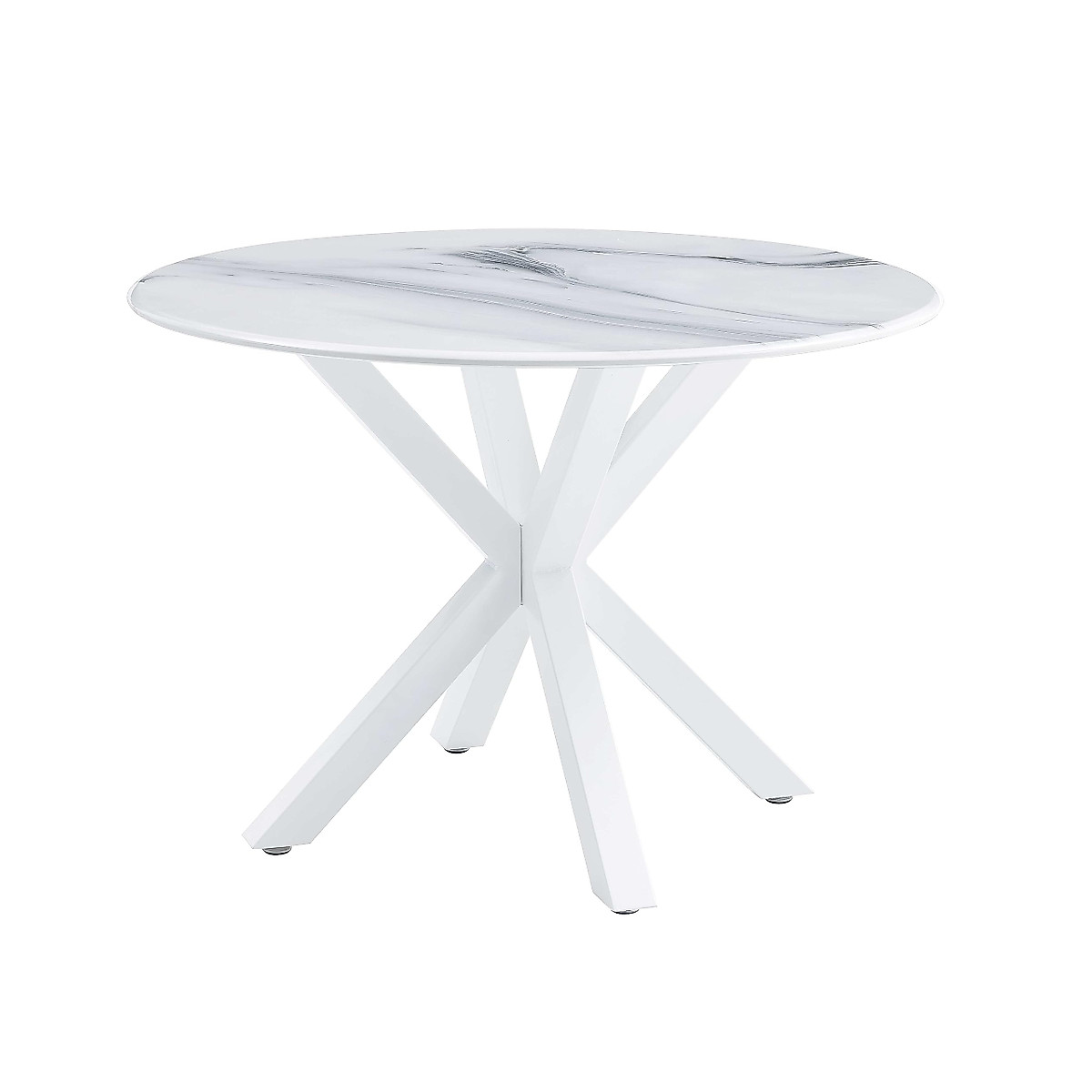 42" Round Dining Table for 4, White Tulip Table,Mid-Century Modern Circle Table with Faux Printed Marble Top and Metal Cross Legs for Home and Kitchen Small Space