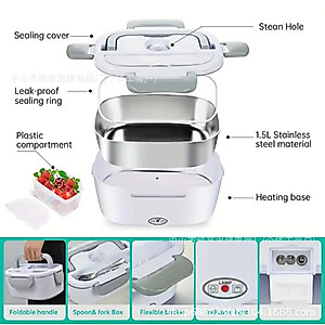 Adult Lunch Box Heating, 60 W Quick Heating Portable Food Heater Set for car Truck Travel, 1.5 L Heated Lunch Box self-Heating Working Food Heater