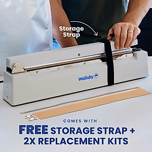 Wallaby Impulse Sealer - 16 inch - Manual Heat Sealer Machine for Mylar Bags - Heavy Duty for Strong, Secure Sealing for Long Term Food Storage - Two Fuse & Strip Replacement Kits Included (White)