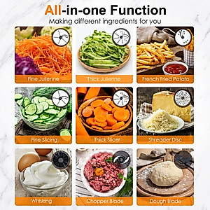 Homtone 16 Cup Food Processor, French-Fry-Cutter Food Processors, 9 Functions 7 Blades for Shredding, Slicing, Doughing, Emulsfying and Meat Vegetable Chopping for Home Use, 3 Speeds, 600W, Beige