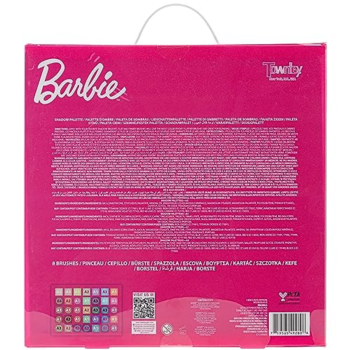 Barbie - Townley Girl 35-Well Eyeshadow Palette, Shimmery and Opaque Colors, Pigmented Blendable, 8 Application Brushes Non-Toxic 8+, Perfect for Parties, Sleepovers & Makeovers