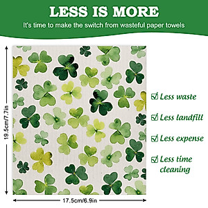 n St. Patrick's Day Swedish Kitchen Dishcloth Watercolor Green Shamrock Absorbent Cotton Kitchen Towel for Party Home Housewarming Cleaning Counter Wipes, 7 x 8 Inch, 6Pcs
