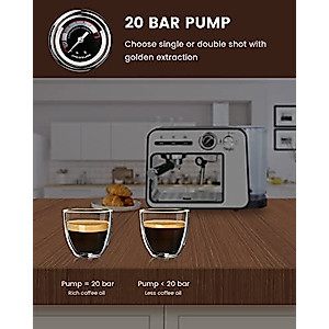 Teglu Espresso Machine 20 Bar with Milk Frother, Semi-Automatic Latte & Cappuccino Coffee Maker Duo-cup 33oz/1L Removable Water Tank for Home/Office, 1450W, Stainless Steel